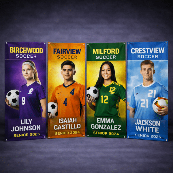 Soccer Player Banners | Stadium Displays | Senior Banners - CenTex Printing